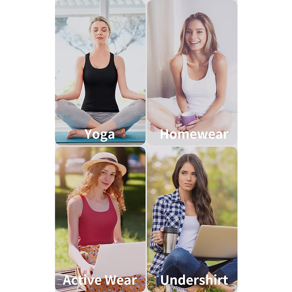 beautyin Tank Tops for Women with Built in Bra Racerback Camisole 2 Pack Aqua L