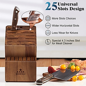 ENOKING Knife Block without Knives, Large Knife Holder- 25 Slots Acacia Wood Universal Knife Block, Butcher Block Countertop for Knife Storage Organizer