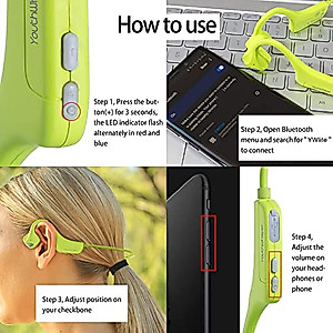 YouthWhisper Wireless Bone Conduction Headphones - Bluetooth Open Ear Headphones Waterproof Sport Earphones with Mic Noise-Cancelling Bone Conducting Headset for Running Hiking Cycling