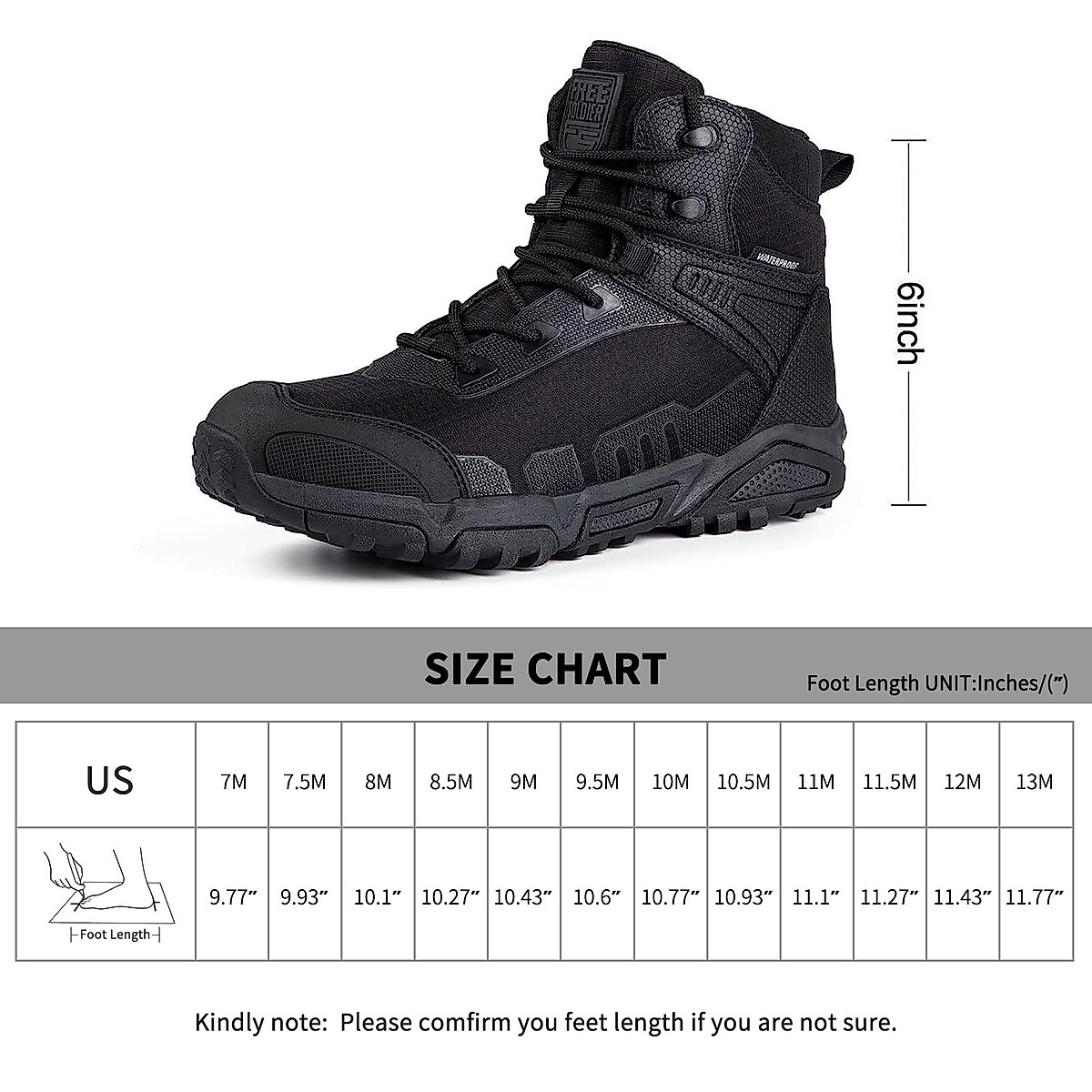 FREE SOLDIER Men's Waterproof Hiking Boots Lightweight Work Boots Military Tactical Boots Durable Combat Boots(Black 9w)
