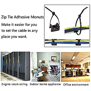 50 Pcs Black Cable Tie Base Saddle Type Mount Wire Holder, Cable Zip Ties with Self-Locking 6 Inch & 0.145 Inch,#8 x 0.6 Inch Deep Thread Pan Head Screws Black