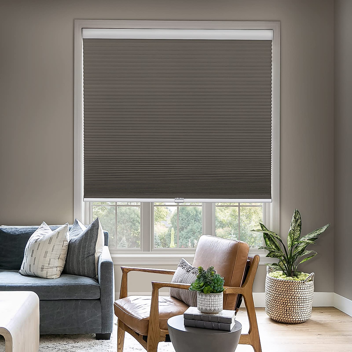 Keego Window Shades Cordless Cellular Blinds Home Custom Made Blackout Window Blinds and Shades Honeycomb Blinds for Windows Bedroom (Hazel Wood, Custom Size)