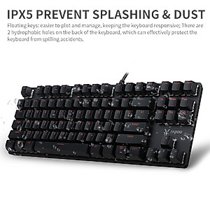 Mechanical Gaming Keyboard, RAPOO V500 Alloy Wired Keyboard with Black Switches for Game Players, Quick Response Gaming Keyboard, Anti-Ghosting Keyboard for Windows Gaming PC/Game Laptop, 87 Keys