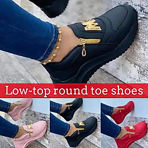 VALINK Women's Climbing Shoes,Comfort Athletic Casual Shoes,Fashion Letter Decoration Comfortable Zipper Design Sneakers Round Toe Shoes for Women