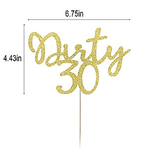 Glitter Dirty 30 Cake Topper - Thirty Sign - Happy 30th Birthday - 30th Anniversary-Happy 30th birthday party decorations (golden)