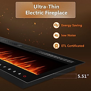 Anpuce 80 inch Ultra-Thin Electric Fireplace Recessed and Wall Mounted with Touch Screen Control Panel/Remote Control- Timer,Realistic 5 Flame - Log & Crystal Hearth Options