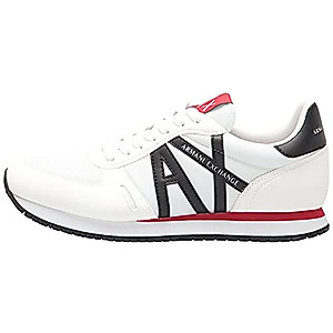 A|X Armani Exchange Men's Lace Up Logo Sneaker, Optical White + Black, 11