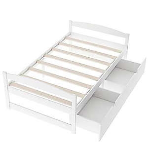 Merax Multifunctional Wood Daybed with Drawers Sofa Storage Bed with Headboard/Space Saving/No Box Spring Needed White