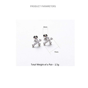 CZ Cross 20g Barbell Ball Stud Sterling Silver Earrings for Women Girls Cubic Zirconia Tiny Small Studs Cartilage Tragus 4mm Bead Screw Back Hypoallergenic Thin Faux Piercing Body (Silver) 1