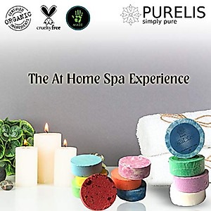 Purelis Shower Steamer Gift Box. Set of 12 Aromatherapy Shower and Bath Bombs Individually Wrapped. Organic Shower Steamer Tablets and Essential Oil Shower Steamers for Spa Gift Set