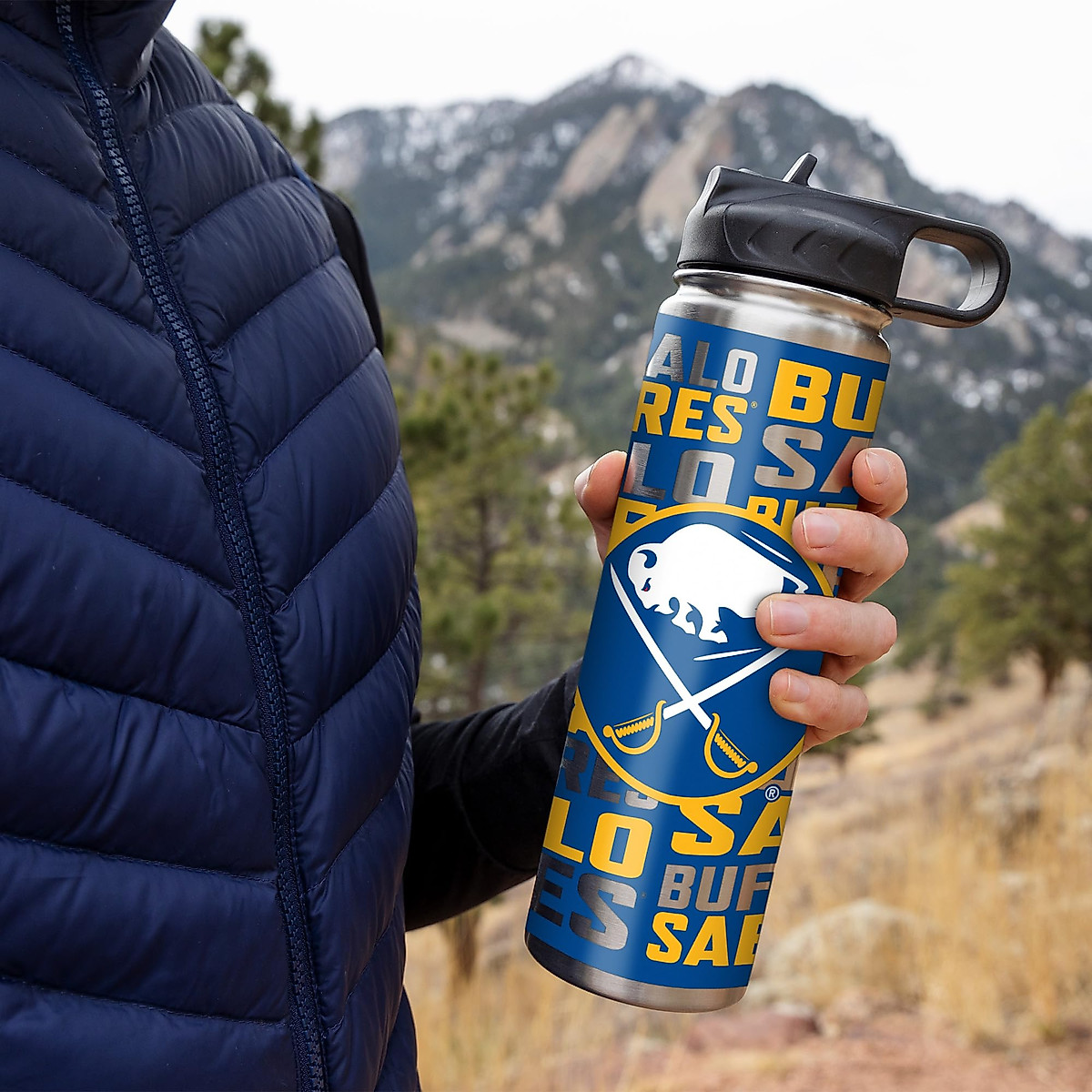 Rico Industries NHL Hockey Buffalo Sabres 22oz Stainless Steel Tumbler with Lid - Great For Coffee, Tea, Water or Cocktails