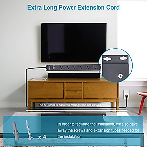 Aluminum Alloy Metal Shell Power Strip, Overload Protection, 6FT 14AWG Extension Cord, 6 Outlets with Large spacing Jacks, Suitable for Factory, Black, Specification: 15A/125VAC/1875W/60Hz