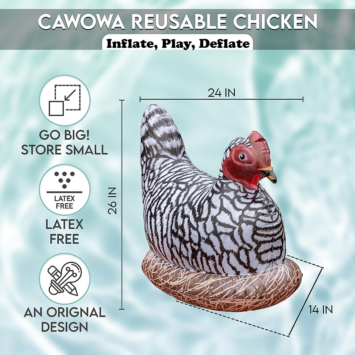 Cawowa Inflatable Chicken, Decorations for Birthday Party Supplies, Wild West Farm Theme Gifts, Blow Up Hen Decor, Inflables Para Fiestas, Halloween Rooster, Big Stuff Fun Decoy, Giant Size