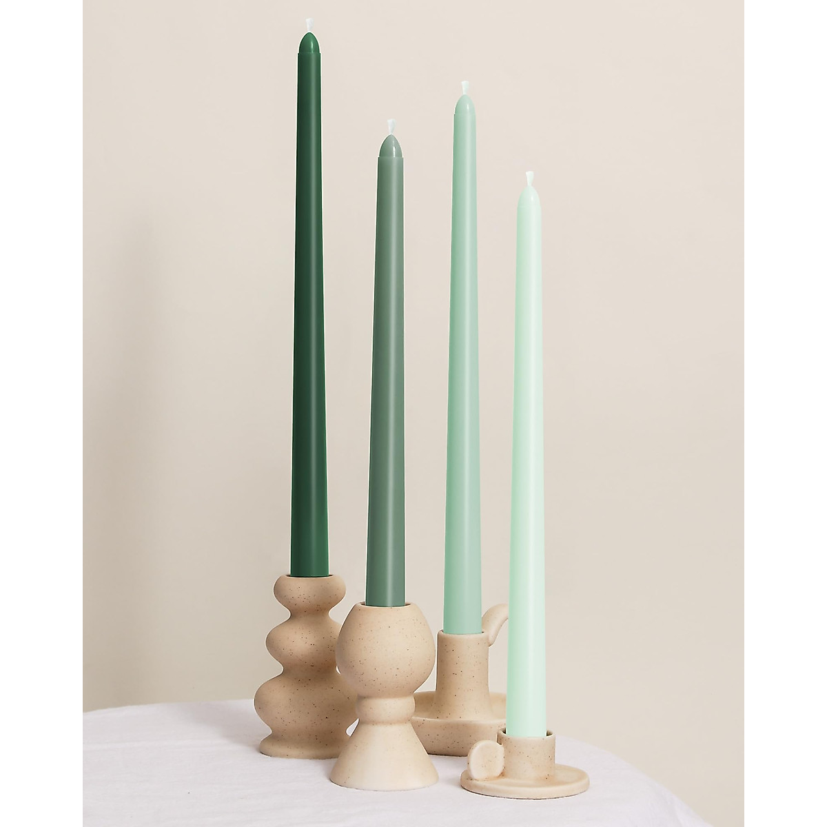 Viyffo Taper Candles 12 Inch Green Set of 4 Unscented, Dripless, Smokeless Long Tall Tapered Candlesticks Wedding Home Decor Dinner Natural Color Series