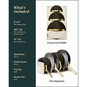 Caraway Nonstick Ceramic Cookware Set (12 Piece) Pots, Pans, Lids and Kitchen Storage - Non Toxic - Oven Safe & Compatible with All Stovetops - Black