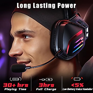 Wireless Gaming Headset for PS5 PS4 PC Switch, 2.4GHz Gaming Headphones with Microphone Detachable Noise Canceling, 7.1 Stereo, 30Hr Battery, USB & Type-C Double Dongle