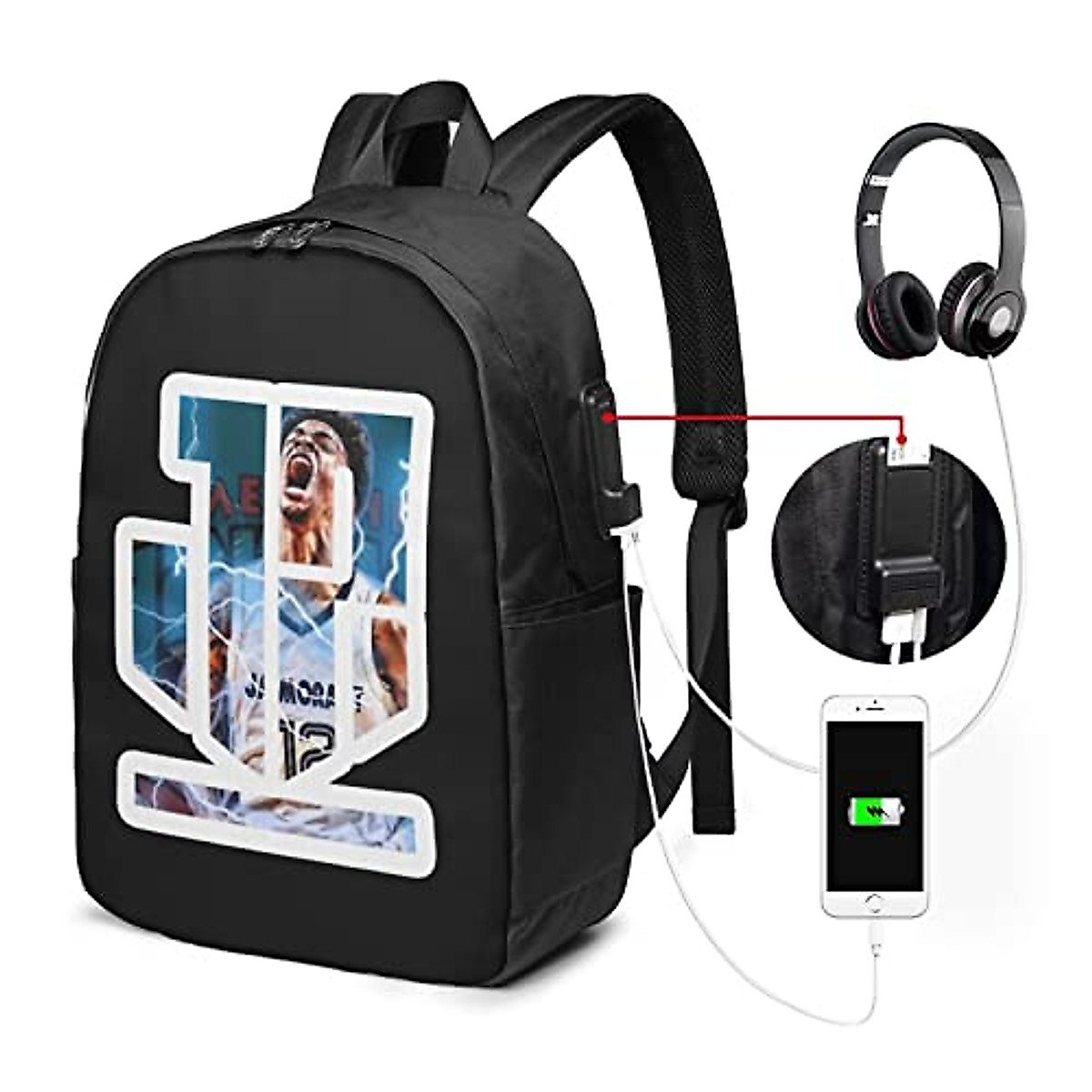 VIHIRA Memphis-Ja-Morant-#12-Basketball God Adult Youth Bag Backpack Schoolbag Laptop Bag Usb Camping Bag17 Inch For, One Size