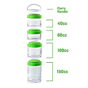 DENPETEC 1Set Portable and Stackable Twist Lock Storage Jars Snack Container for Protein Powder,Health y Snacks,and Portion Control,Random Color (1 Set have 4pcs Scale Jar)