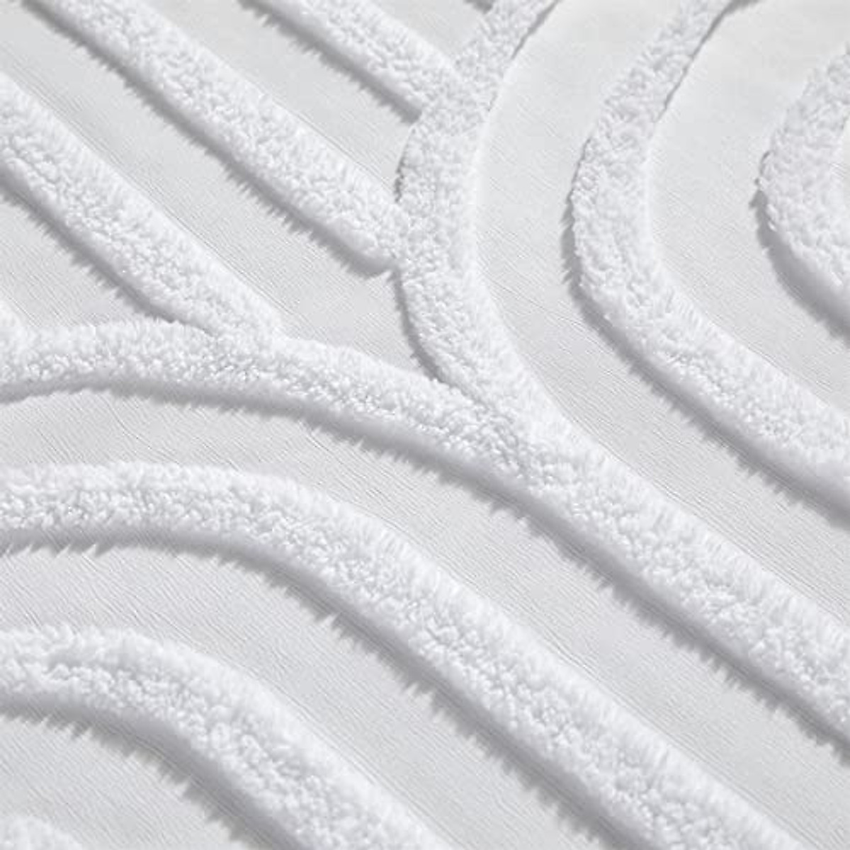 Estmy Boho White Tufted Shower Curtain Sets with Hooks, Simple Modern Chic Cute Rainbow Shape Chenille Stripe Cotton Fabric Shower Curtain Bathroom Decor, Heavy Duty/Water Repellent/Washable