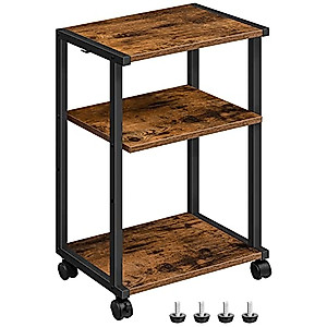 HOOBRO Mobile Printer Stand, 3-Tier Printer Cart Under Desk with Storage, Industrial Adjustable Rolling Cart for Home Office, Rustic Brown and Black BF28PS01-BF23PS01
