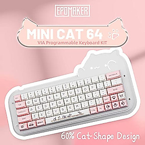 EPOMAKER Mini Cat 64 60% Hot Swappable VIA Programmable RGB Wired Mechanical Gaming DIY Keyboard Kit with Refinedly Tuned Stabilizers, Stacked Acrylic Case, Compatible with Windows/Mac