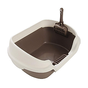 TEHAUX Cat Litter Box Self Cleaning Pet Cat Hut- Semi- Enclosed Cat Litter Box Practical Cat Cleaning Bath Basin Plastic Cat Toilet (Coffee, Size M) 15.72X11.79X4.52in