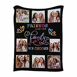 Artsadd Customized Best Friend Picture Blanket Custom Friend Birthday Gifts for Women, Friends are The Family We Choose Personalized BFF Throw Blanket Funny Friendship Gifts for Girl Sister 50x60