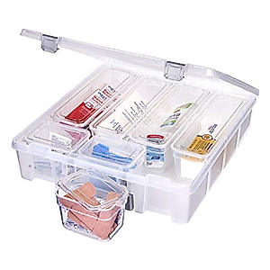 AB Designs 6967ABD Super Satchel with 9 Mixed Bins Inside Stackable Home Storage Organization Container, Clear with Sliver Latches and Handle, w/Long