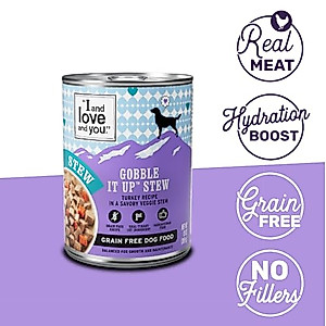 I AND LOVE AND YOU Wet Dog Food - Gobble It Up Stew - Turkey Recipe, Grain Free, Filler Free 13oz can, 12pk