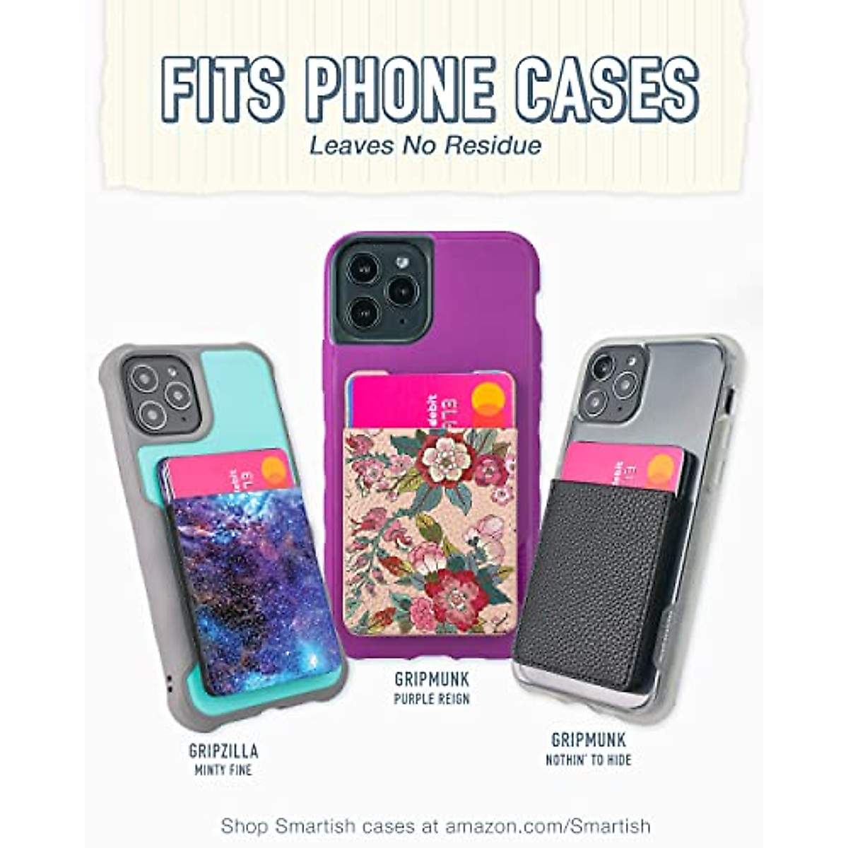 Smartish Stick-on Phone Wallet - Sidecar Slim Expandable Credit Card Pocket - Universal Fit- iPhone and Android - Black Tie Affair