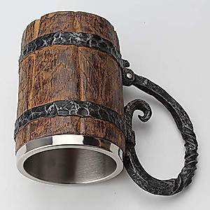 550ML Viking Beer Mug, Stainless, Whiskey Barrel Cup ,Viking wood style Beer mug ,Wooden Gift Antique Men's Barrel Capacity