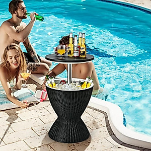 yoyomax Outdoor Cool Bar Table, 8 Gallon Beer and Wine Cooler Table, Patio Furniture & Hot Tub Side Table, Beverage Cooler, Rattan Style Patio, Cocktail Bar for Patio Pool Party-Black