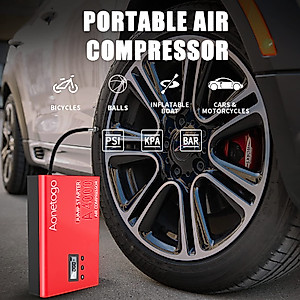 Jump Starter with Air Compressor, 2800A Peak 20000mAh Portable Battery Booster (Up to 8.5L Gas,7L Diesel Engines) with 100PSI Digital Tire Inflator,12V Car Lithium Battery Jump Box Pack Power Charger