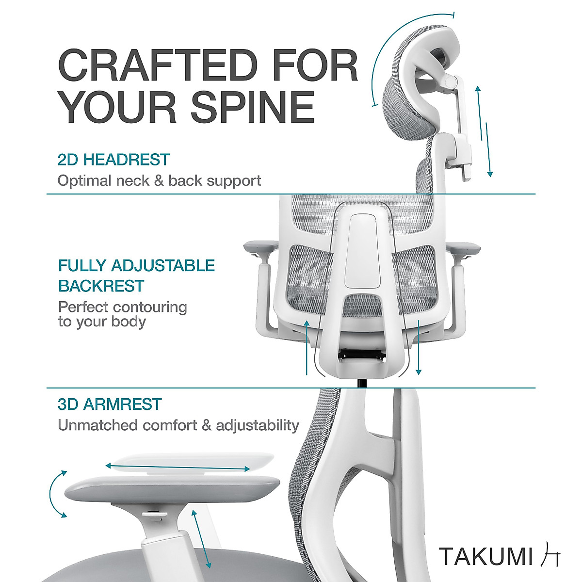 Takumi Ergonomic Office Chair Reclining High Back Mesh Chair, Home Office Desk Chairs with Wheels, Ergonomic Chair, Mesh Office Chairs with Lumbar Support, Best Office Chairs for Long Hours!