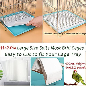 100PCS Bird Cage Liner Papers,11×20in Disposable Bamboo Charcoal Fibre Cage Paper Liners Precut Absorbent Cushion Pad Mat Accessories for Pet Bird Parrot