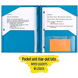 Five Star 2 Pocket Folder, 4 Pack, Plastic Folders with Stay-Put Tabs and Prong Fasteners, Holds 8-1/2” x 11" Paper, Writable Label, Assorted Colors (38064)