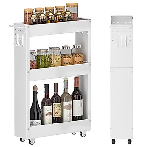 XYZLVSI Slim Storage Cart, 5 in Width, 3-Tier White Rolling Cart with Handle for Kitchen Bathroom Laundry Narrow Places