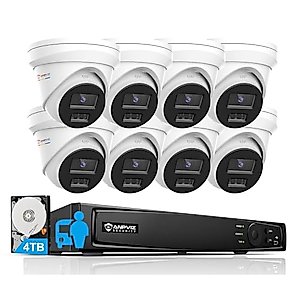 Anpviz 16CH 4K PoE Security Camera System with AI Human/Vehicle Detection, 8pcs 8MP PoE Cameras with Mic, Smart Dual Light Color Night Vision, 4K 16CH NVR with 4TB HDD for 24/7 Recording (H Series)