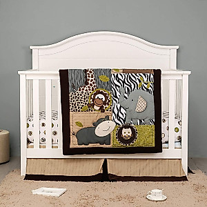 Brandream Jungle Crib Bedding Sets for Boys Elephant Animal Zoo Nursery Baby Bedding Set Zebra Giraffe Monkey Hippo Owl Bear 3D Pattern | 3-Piece Nursery Set | Baby Comforter, Crib Sheet, Crib Skirt