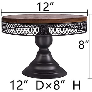 weharnar Rustic Cake Stand Round Wooden Cake Stand and Dessert Pedestal Display Stand with Black Base, Dessert Cupcake Pastry Candy Display Plate for Wedding Birthday Event Party 12 inches