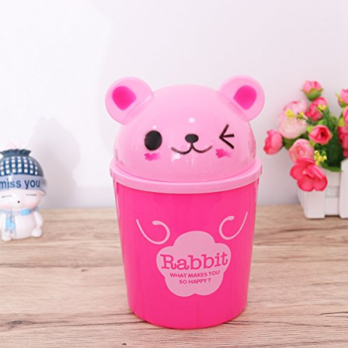 TOYMYTOY Desktop Trash Can Cartoon Animals Wastebasket Rubbish Storage Bin Mini Garbage Organizer (Pink Rabbit)