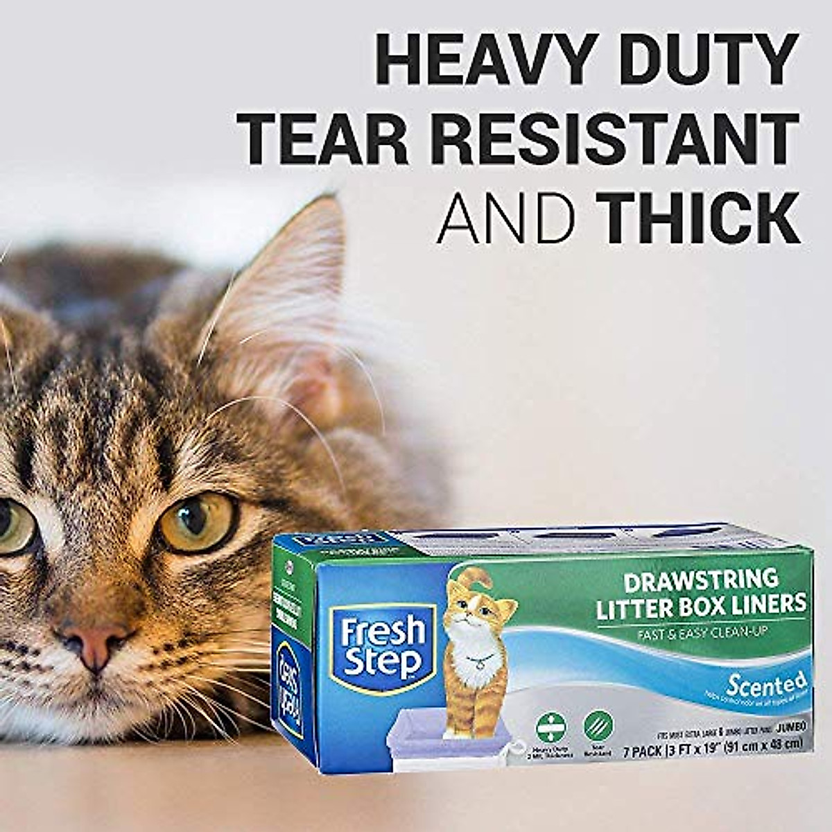 Fresh Step Drawstring Cat Litter Box Liners, Scented, Jumbo Size, 36" x 19" - 7 Count | Kitty Litter Bags, Cat Litter Liners for All Cats To Keep Your Home Clean