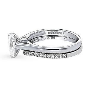 BERRICLE Sterling Silver Solitaire Wedding Engagement Rings 0.8 Carat Pear Cut Cubic Zirconia CZ Ring Set for Women, Rhodium Plated Size 5