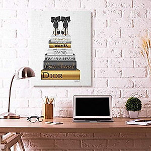 Stupell Industries Fashioner Shoes Bookstack Black Gold Watercolor, Design by Artist Amanda Greenwood Wall Art, 36 x 48, Canvas