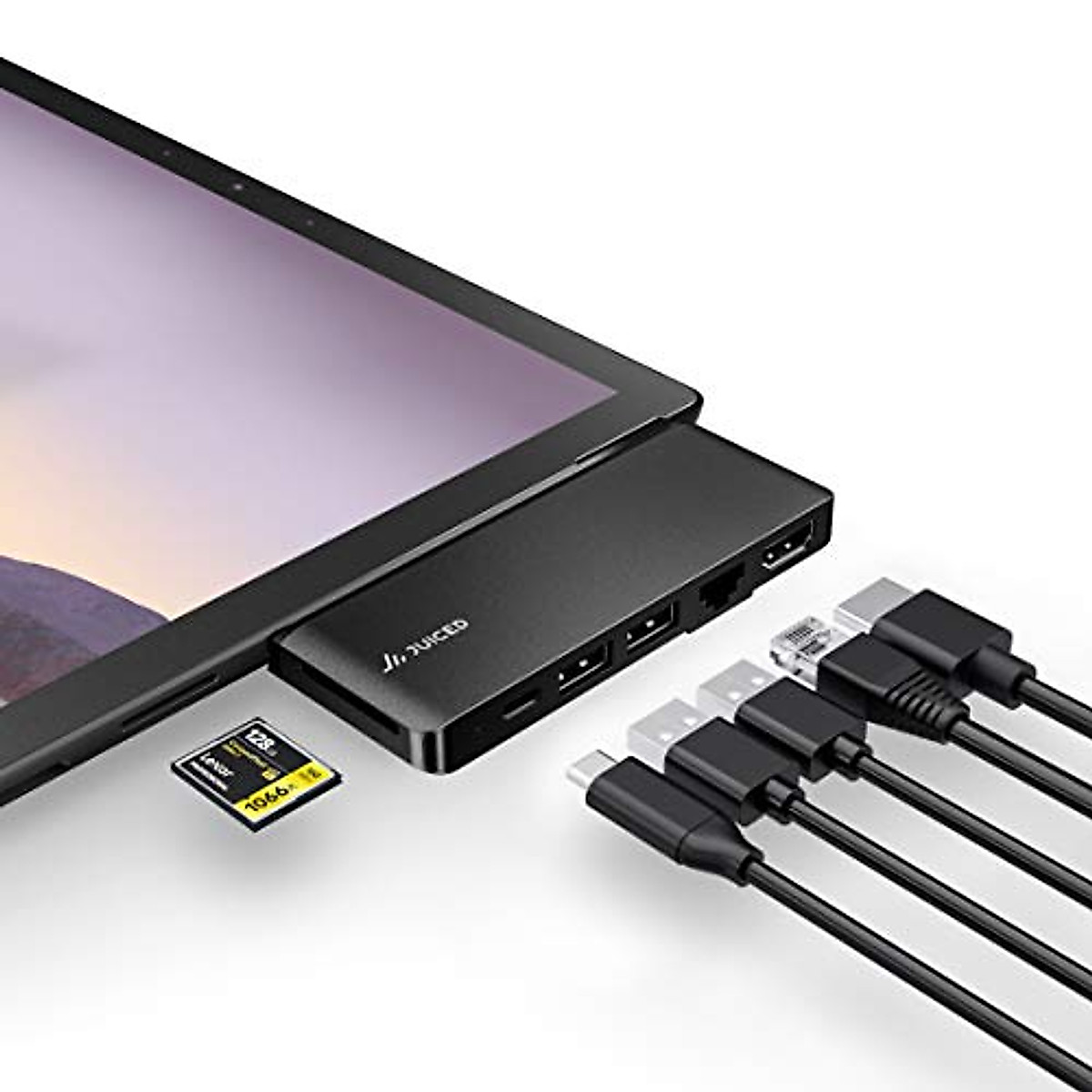 Juiced Systems ZipHUB | Surface Pro 7 Multiport Adapter | USB 3.0 | Ethernet | SD Memory | USB-C Data (ZipHUB)