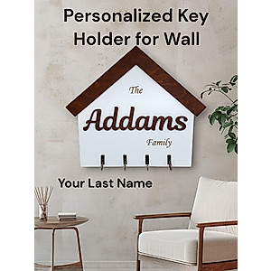 House Warming Presents for New Home, Home Sweet Home Wooden Key Rack, Personalized Key Holder for Wall, Custom Key Hanger with Family Name, Wedding Gifts for Couple, House Warming Presents for New Hom