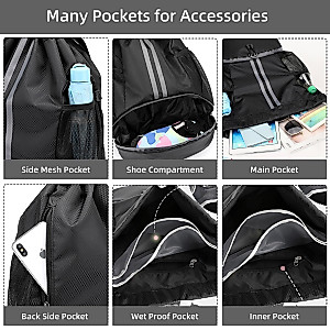 Valleycomfy Sports Drawstring Backpack - Water Resistant String Bag with Side Mesh Pockets Shoe Compartment Gym Backpack for Women & Men Navy Blue