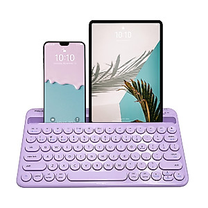 Macally Small Wireless Bluetooth Keyboard for iPad Mini/Air/Pro, iPhone, Tablet, and Phone - 78 Key iPad Keyboard with Built-in Stand - Universal Compatible Multi Device - Purple