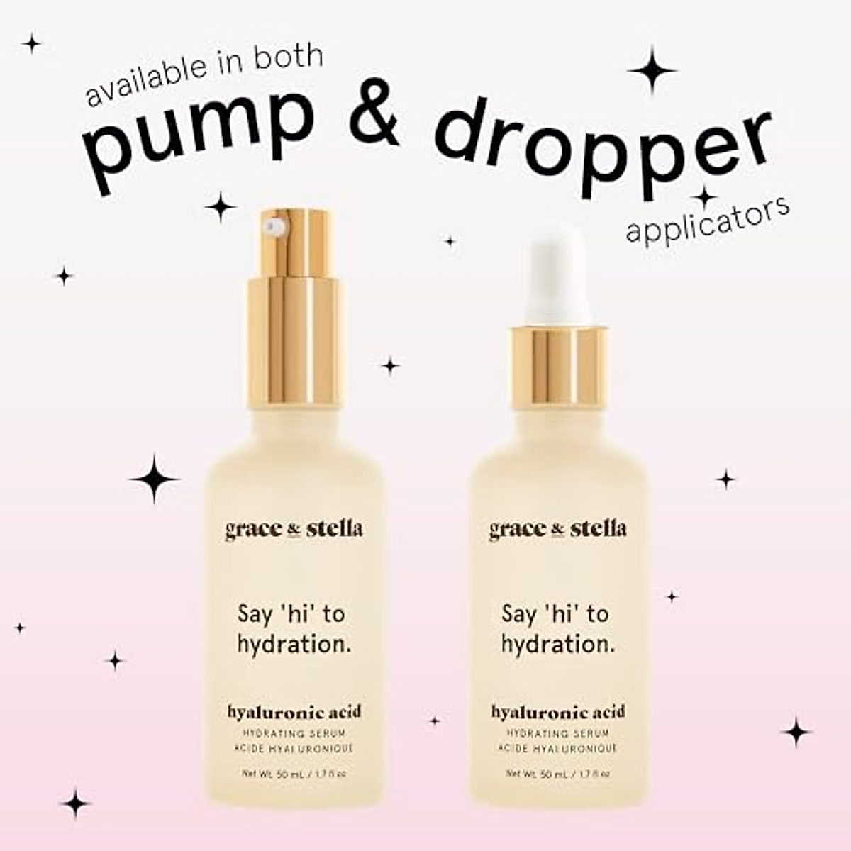 grace & stella Award Winning Hyaluronic Acid Serum (50ml/1.7 fl oz) Hyaluronic Acid Serum for Face - Acido Hialuronico Face Serum for Women - Hydrating Serum Remove Fine Lines, Wrinkles - Anti Aging