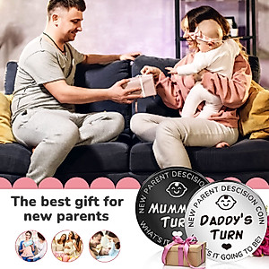 2 Pieces Fun New Parents Decision Coin Double-Sided Decision Making Coin New Baby Presents Pregnancy Presents for First Time Mom New Dad Presents for Christmas Thanksgiving Silver and Black
